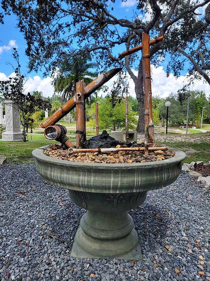 This bamboo fountain creates a gentle soundtrack of flowing water, nature's own white noise machine for troubled minds.