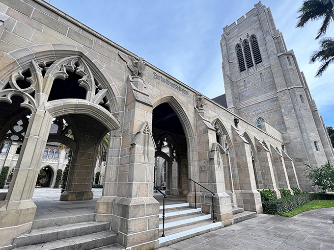 Gothic precision meets Florida's lush landscape in this architectural masterpiece, where every archway seems to say "come closer, there's more to discover."