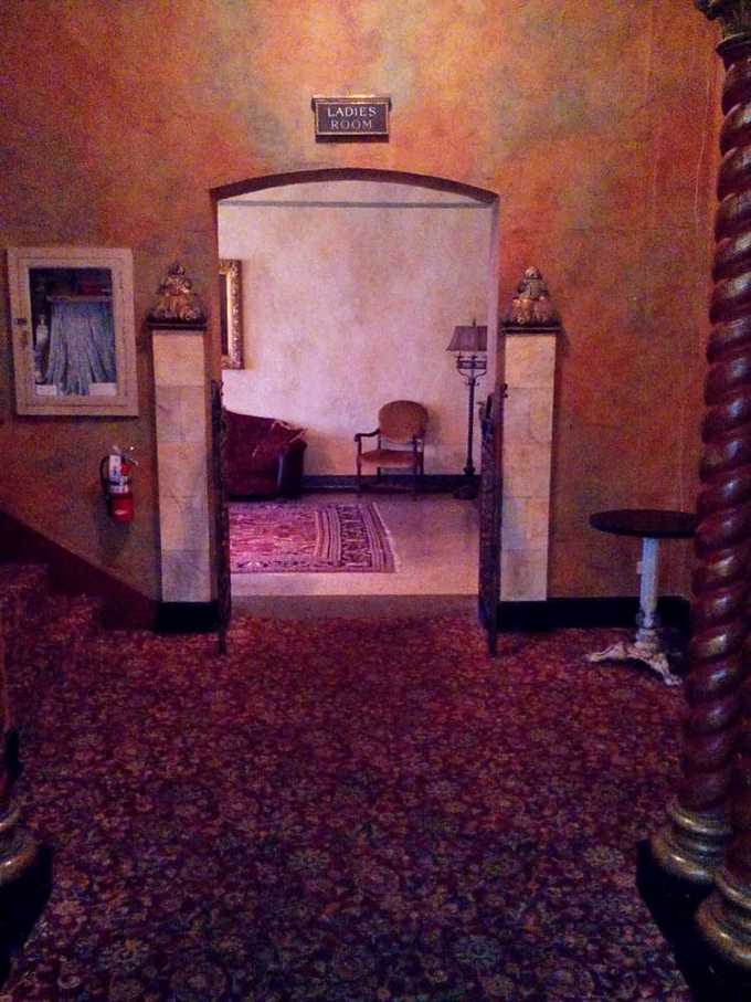 The ladies' lounge entrance offers a glimpse of when "powdering one's nose" was an elegant affair rather than a quick pit stop.