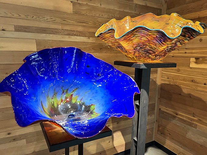 Macchia bowls display Chihuly's mastery of color and form, their undulating edges and spotted patterns reminiscent of exotic sea creatures.