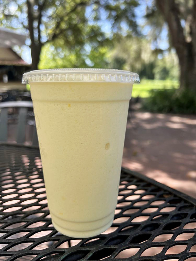 A refreshing mango shake provides the perfect tropical counterpoint to hearty German fare, because Florida and Bavaria can definitely be friends.