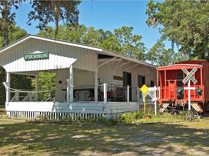 All aboard the nostalgia express! Pierson Station stands ready for trains that stopped running when your grandparents were dating.
