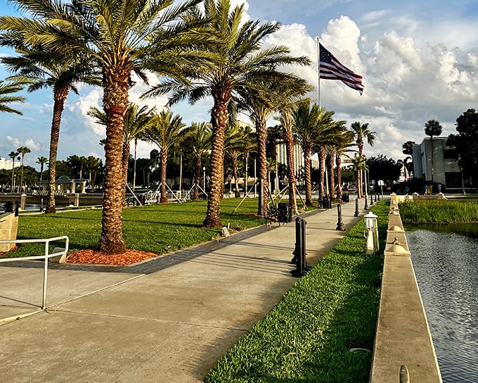 Sanford's River Walk offers a peaceful contrast to the eerie reputation of the nearby highway &ndash; palm trees swaying where spirits supposedly roam.