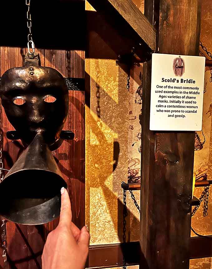 The Scold's Bridle: medieval tech for silencing outspoken women. The original "put a sock in it" had painful metal consequences.