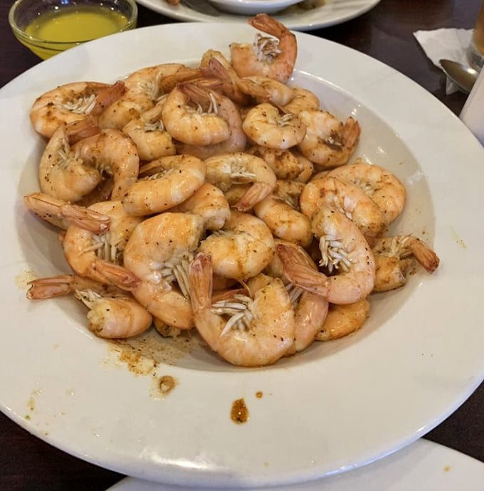 Perfectly steamed shrimp arrive simply dressed with spices &ndash; no fancy sauces needed when the seafood is this fresh and expertly prepared.