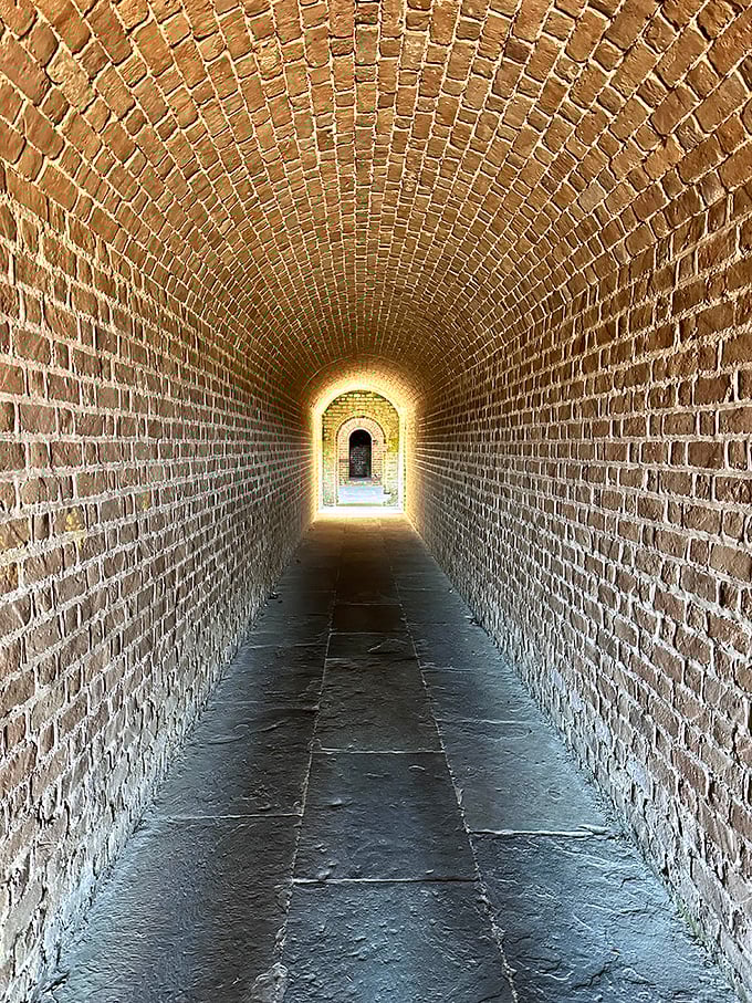 This brick tunnel creates a perfect frame for the light at the end&mdash;just like how history illuminates our understanding of the present.