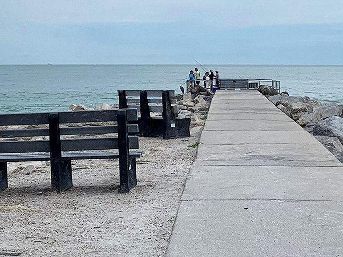 Simple wooden benches offer front-row seats to nature's greatest show &ndash; waves rhythmically meeting the shore.