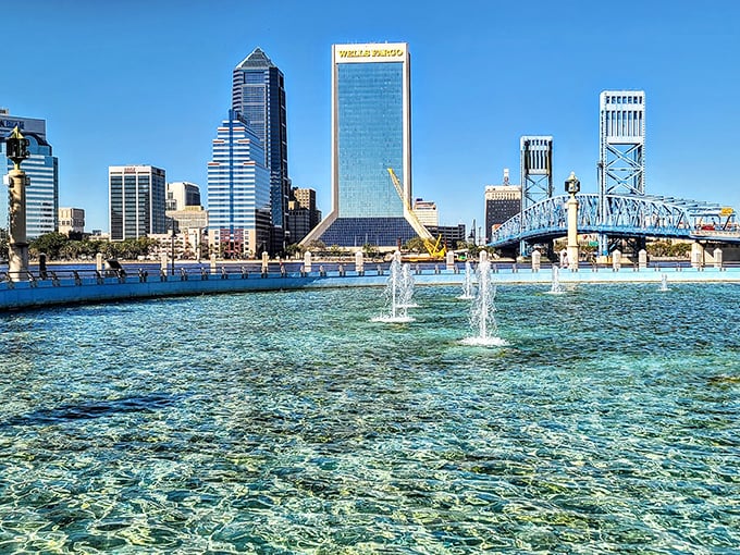 Crystal-clear waters reveal the fountain's intricate underwater lighting system, creating a mesmerizing pool that's almost too pretty to touch.