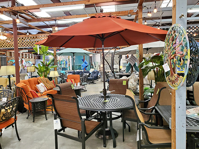 Patio furniture paradise where you can practically hear these pieces whispering, "Imagine your morning coffee right here."