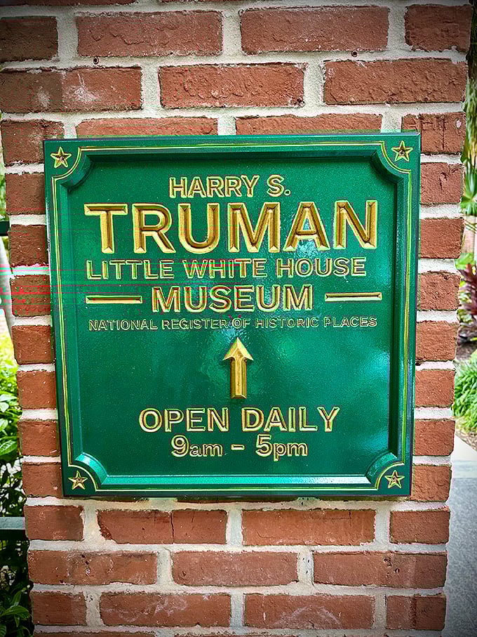 The museum's distinctive green and gold signage welcomes visitors daily, inviting history buffs and curious travelers alike into this presidential time capsule.