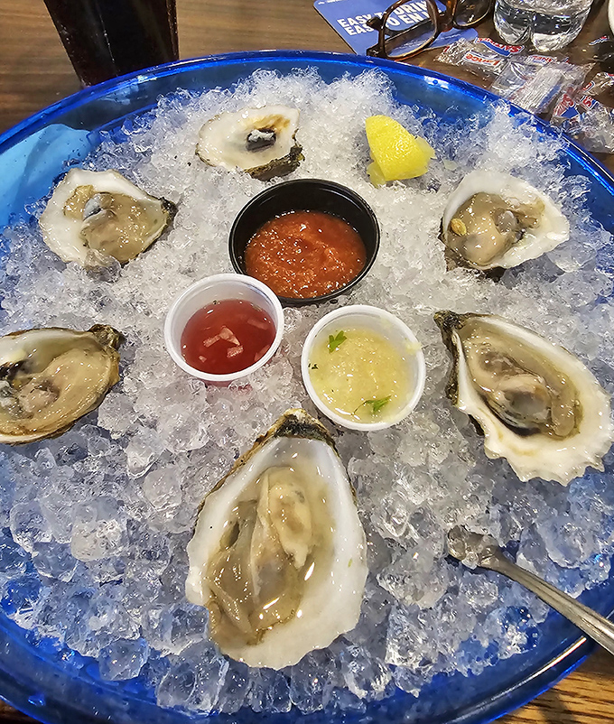 Fresh oysters on ice &ndash; nature's perfect appetizer &ndash; served with classic accompaniments for a pure taste of the Atlantic.