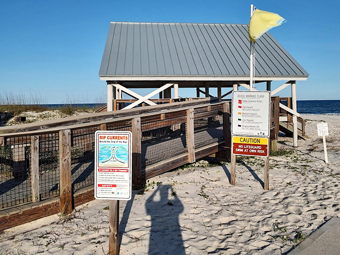 Safety with a view: This beachside pavilion serves as both shelter from the elements and a perfect vantage point for Gulf watching.