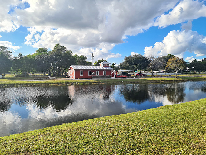 This postcard-perfect scene showcases the red station house reflected in calm waters. Norman Rockwell himself couldn't have painted a more idyllic small-town vignette.