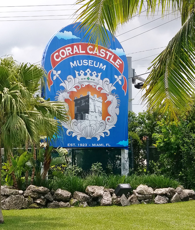 The weathered signage tells only part of the story, hinting at the remarkable feats of engineering that await beyond the coral walls.