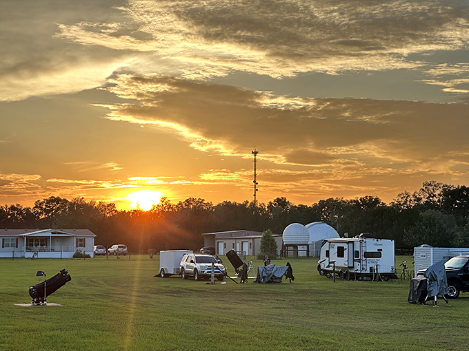 Golden hour at the village &ndash; as one celestial body sets, countless others prepare for their nightly performance.