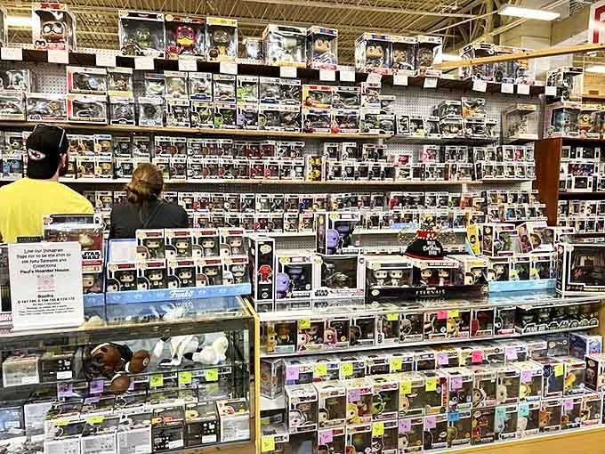 Funko Pop figures create a plastic pantheon of pop culture, their uniformly square heads housing characters from vastly different universes.