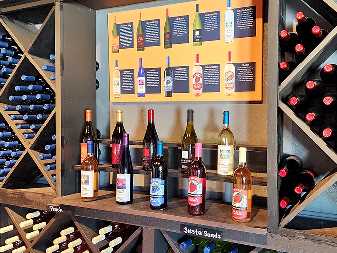 The wine display at Fiorelli showcases bottles like proud parents at graduation &ndash; each one representing years of nurturing from vine to divine.