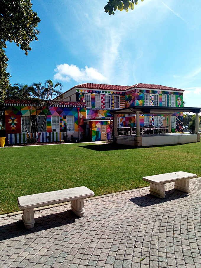 The Cultural Plaza bursts with geometric patterns and colors that would make a box of crayons feel inadequate.