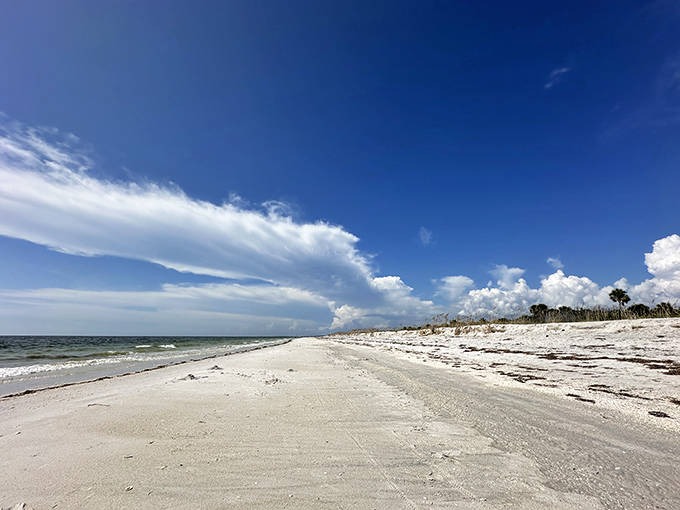 Miles of powdery white sand stretch before you, promising solitude and serenity rarely found on Florida's more famous beaches.