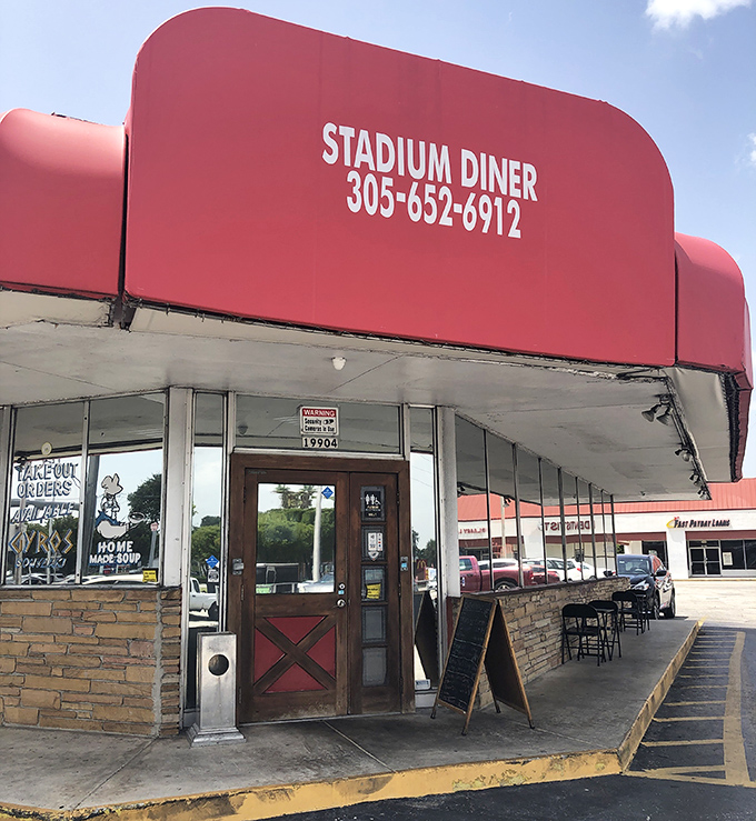 Stadium Diner's bright red awning welcomes hungry sports fans and locals alike to this unpretentious Miami eatery.