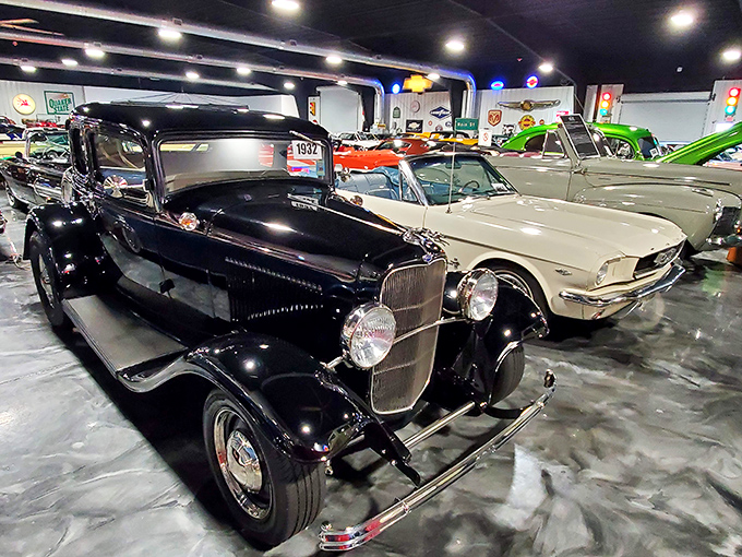 This 1932 Ford looks like it just rolled out of a black-and-white movie, ready to outrun prohibition agents with style.
