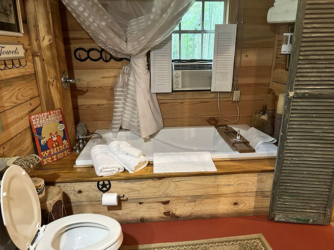 This rustic bathroom blends modern convenience with vintage charm&mdash;a claw-foot tub surrounded by wooden walls where you can soak away your supernatural encounters.