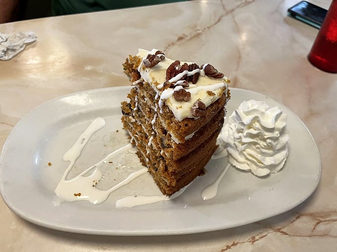 Carrot cake that actually tastes like carrots &ndash; what a concept! The cream cheese frosting adds just the right tangy counterpoint to this multi-layered masterpiece.