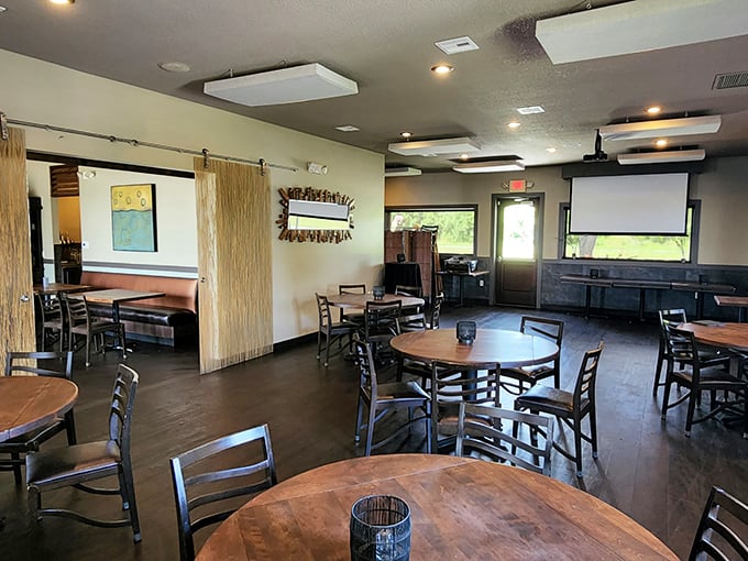 The interior dining space balances casual comfort with just enough elegance, making it perfect for everything from first dates to family gatherings.