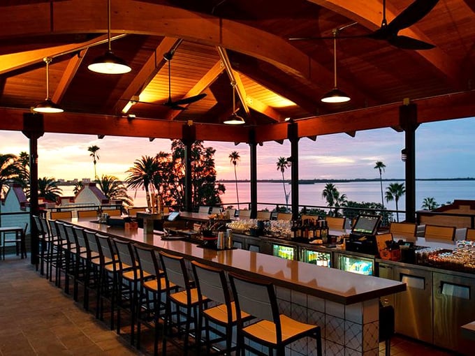 As twilight settles, the bar transforms into a front-row seat for nature's nightly light show over St. Joseph Sound.