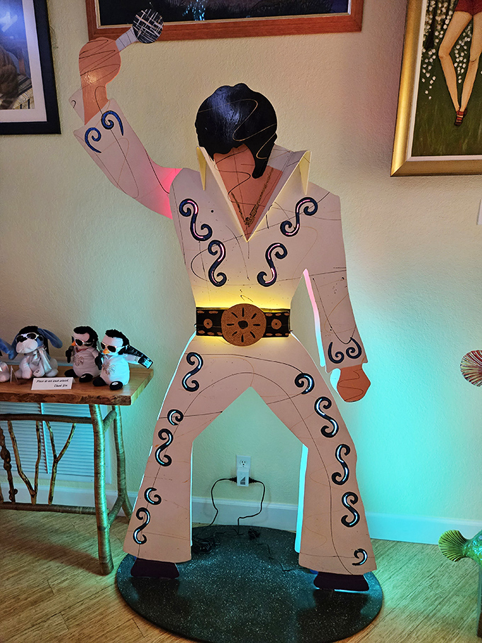 The King lives on in this illuminated tribute, his sequined jumpsuit catching the light as if he's about to break into "Viva Las Vegas."