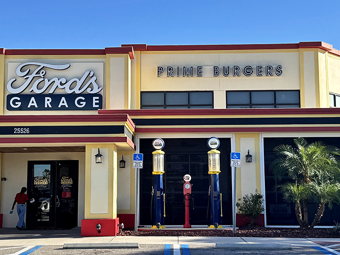 Ford's Garage: Automotive nostalgia meets gourmet burger craftsmanship in this pit stop that fuels both car enthusiasts and hungry travelers.