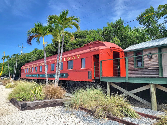 All aboard for a trip back in time! This restored Florida East Coast Railway car stands as a monument to the engineering marvel that connected the isolated Keys.