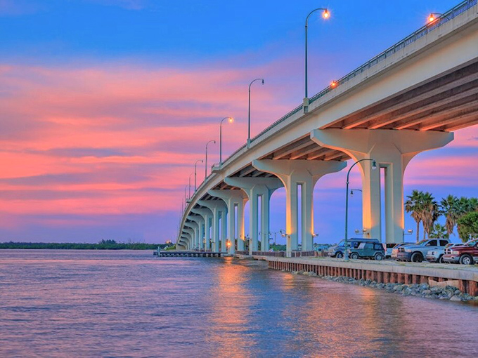 Sunset transforms the Jensen Beach Causeway into a watercolor painting come to life, worth the drive even if you have nowhere particular to go.