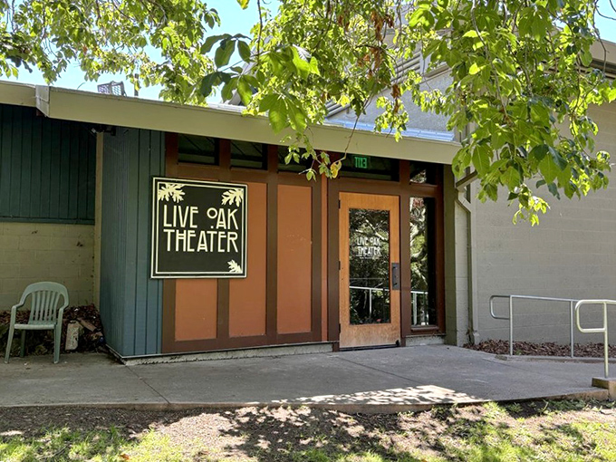 The Live Oak Theater welcomes performers and audiences alike, its unassuming exterior hiding a world of community creativity inside.
