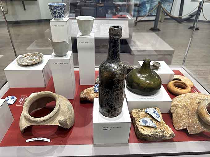 Recovered bottles and pottery prove that even everyday items become treasures when they've survived three centuries underwater.
