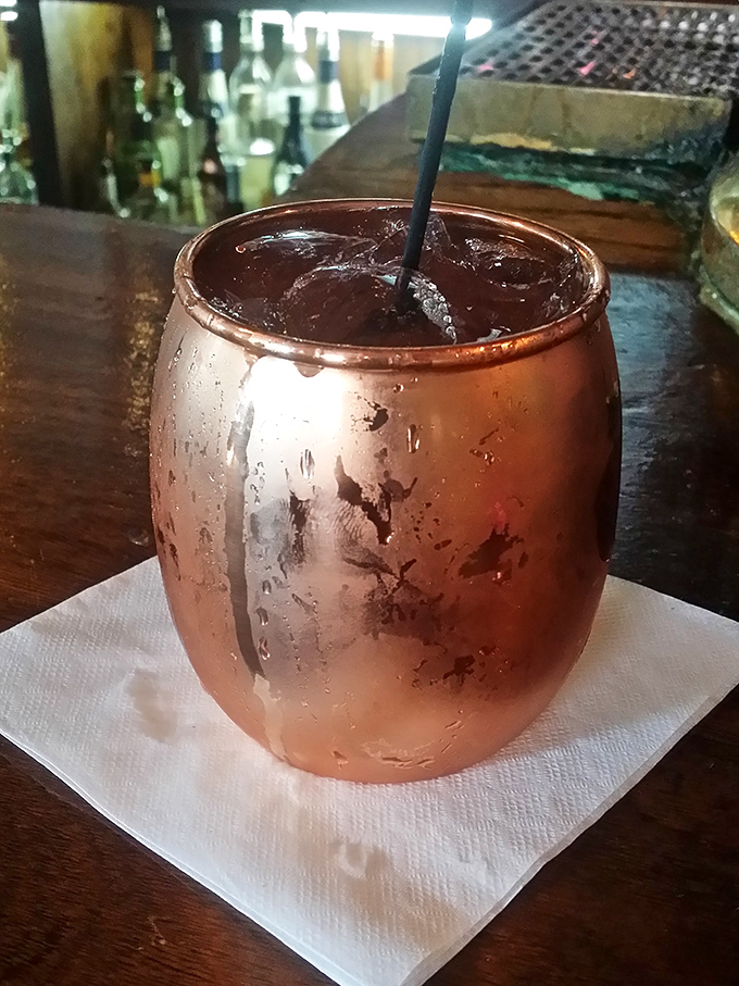 The traditional copper Moscow Mule mug keeps your drink perfectly chilled while you soak in over a century of Fernandina Beach history.