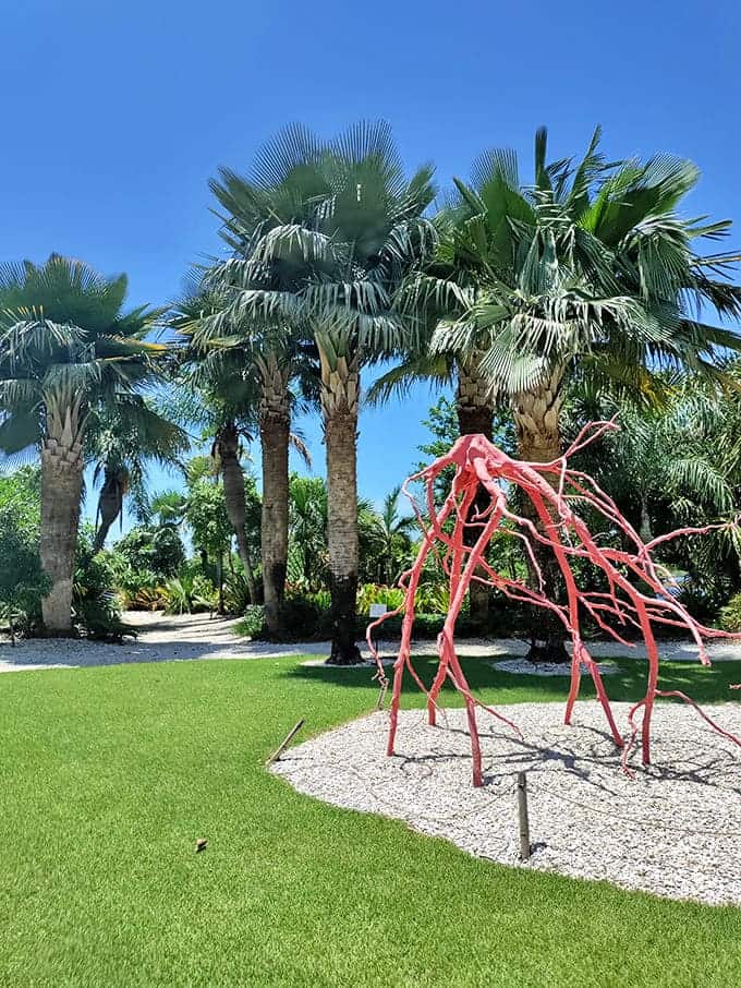 Towering palms and manicured lawns demonstrate the garden's year-round appeal, even during Florida's steamier months when everything grows with tropical enthusiasm.