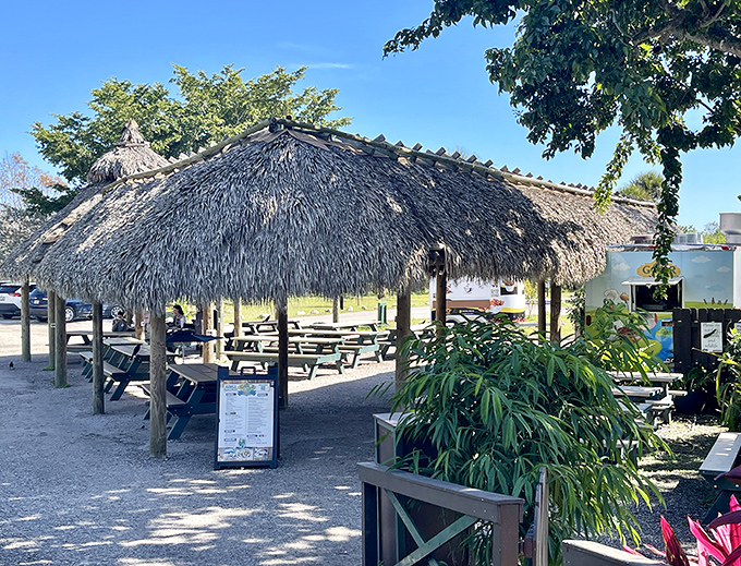This thatched pavilion offers welcome shade after hours of sun-soaked exploration &ndash; because even adventurers need a breather.