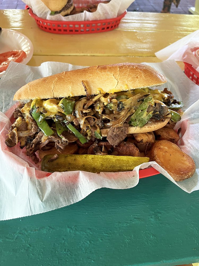 This Philly cheesesteak doesn't need Philadelphia's approval – it stands on its own merits with perfectly sautéed peppers, onions, and melty cheese.