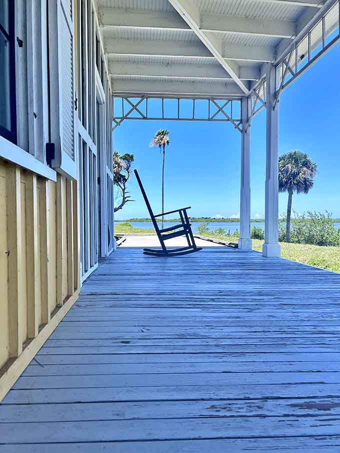 That porch on the yellow house provides front-row seats to lagoon views that haven't changed much in over a century, which is saying something in Florida.
