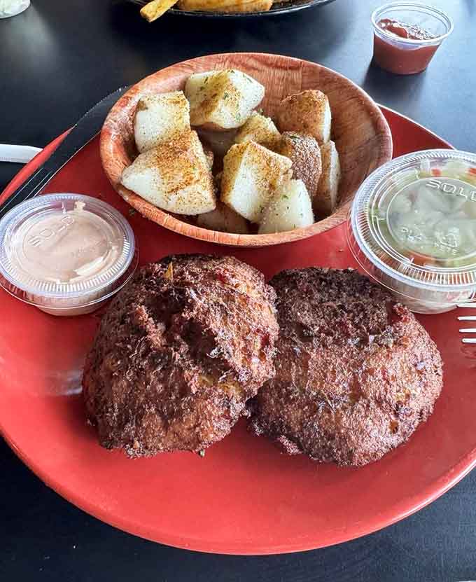 These crab cakes are packed with actual crab, not filler, and that golden crust is pure perfection.