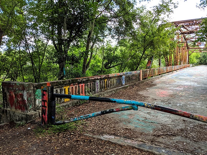 The approach to the bridge winds through typical Florida landscape, giving no hint of the explosion of color waiting just around the bend.