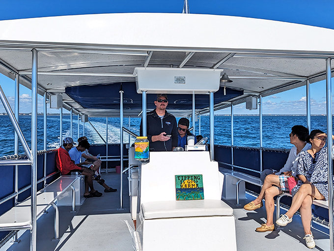 Fellow explorers enjoying Shell Island's offerings &ndash; a reminder that the best travel experiences are often shared with strangers who become temporary friends.