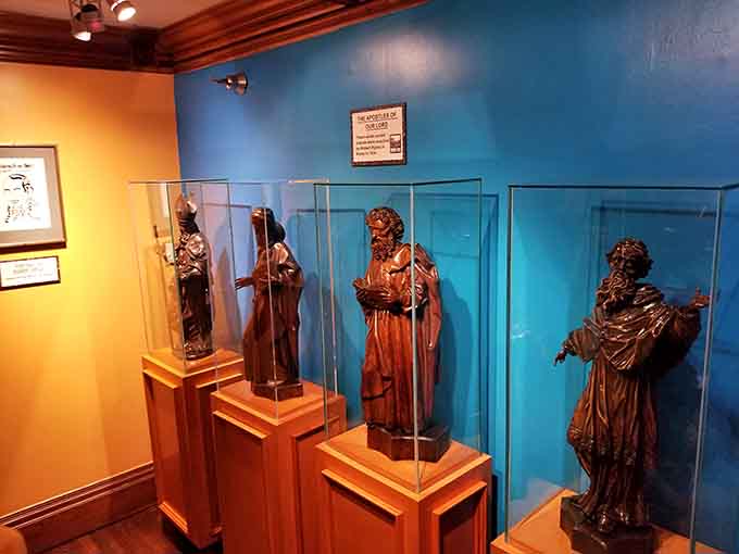 These carved wooden figures showcase artistry from cultures that understood craftsmanship on a profound level.