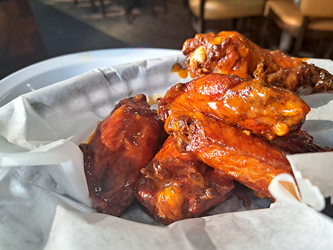 These wings aren't playing around &ndash; substantial, saucy, and requiring both hands and possibly a bib for the less coordinated among us.