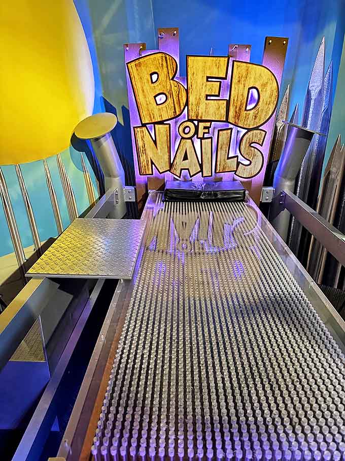 The Bed of Nails exhibit proves that lying down can be an adventure when 3,500 pointy friends are involved. Surprisingly comfortable&mdash;until you think about it.