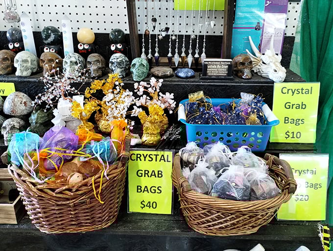 Crystal enthusiasts can grab bags of mysterious sparkly treasures, like geological lucky dips promising both beauty and perhaps a touch of mystical energy.
