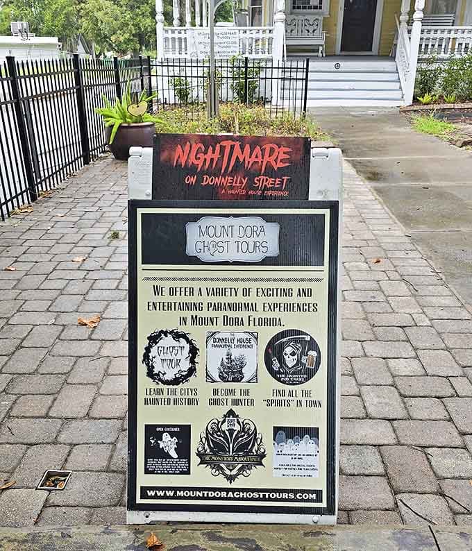 Nightmare offerings: The tour sign promises paranormal adventures for those brave enough to step through the Donnelly House threshold.
