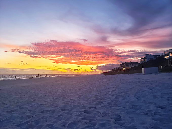 As day fades to dusk, Rosemary Beach reveals its most romantic side &ndash; when gas lanterns flicker to life along quiet streets.