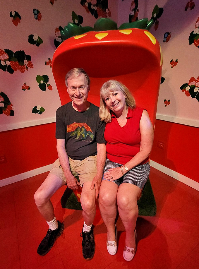The strawberry throne offers visitors a taste of whimsical royalty. Even adults can't resist playing make-believe in this berry-themed photo op.